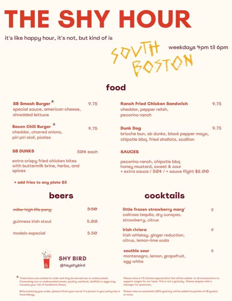 Introducing, Shy Hour at Shy Bird - Monday-Friday 4pm-6pm - Caught In ...